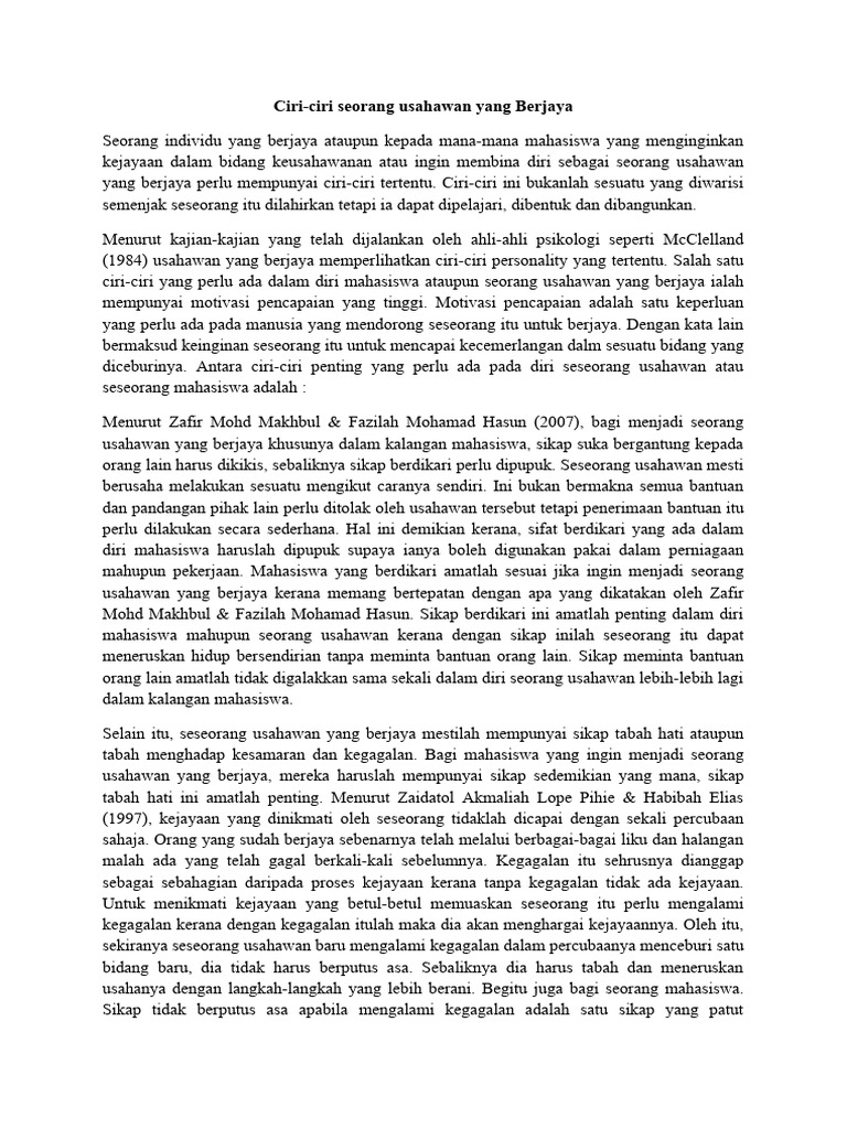 Ciri Usahawan Berjaya untuk Mahasiswa | PDF