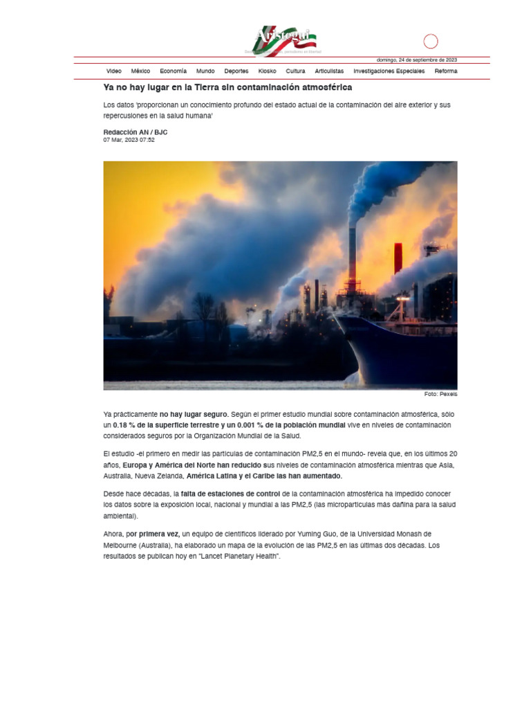Noticia Contaminación Del Aire | PDF | La contaminación del aire | Contaminación