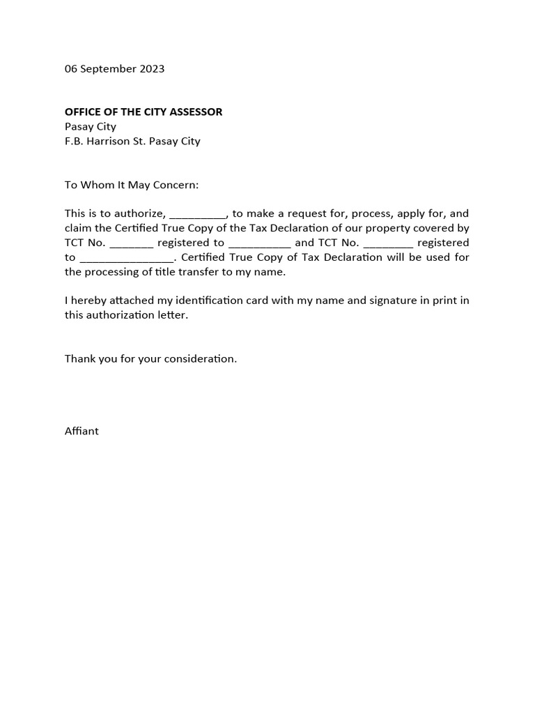 Authorization Letter - Tax Declaration CTC | PDF