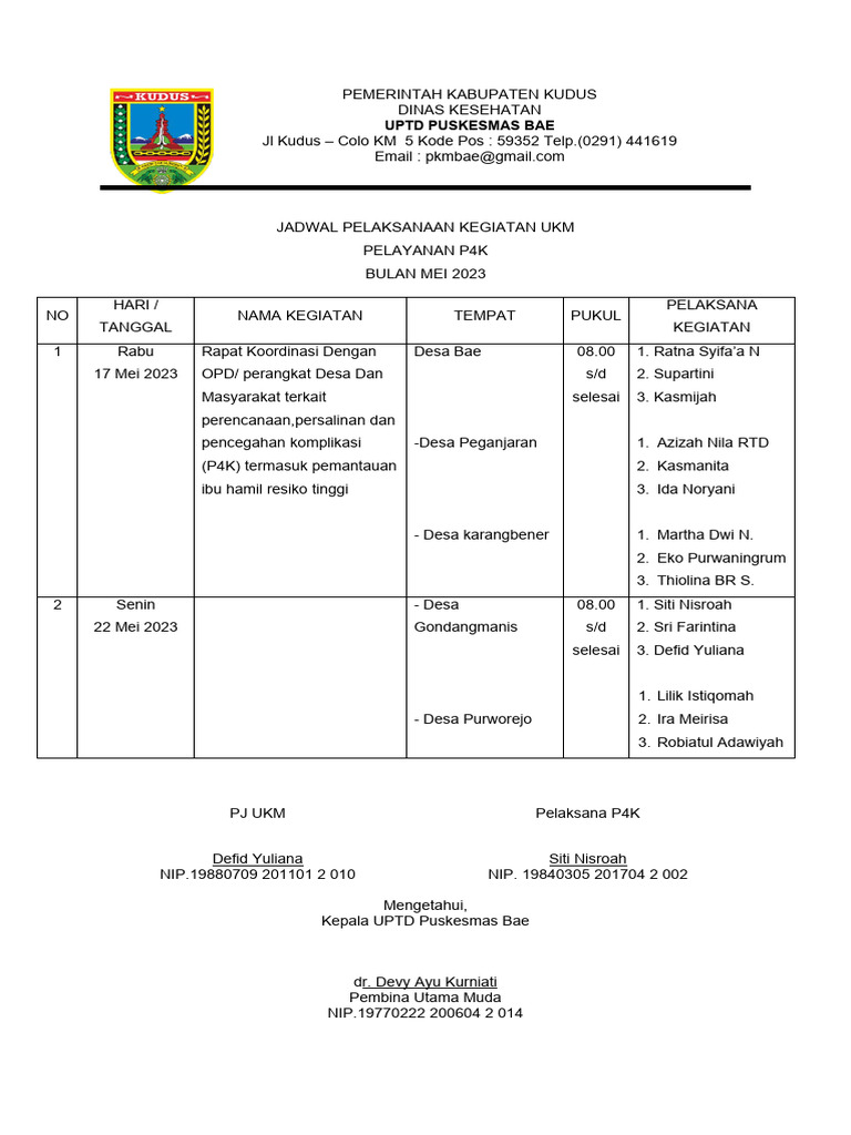 Jadwal Pelayanan P4K 2023 | PDF
