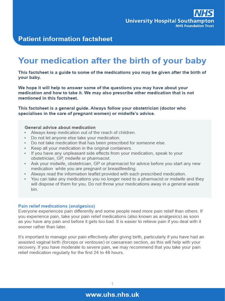 Your Medication After The Birth of Your Baby | PDF