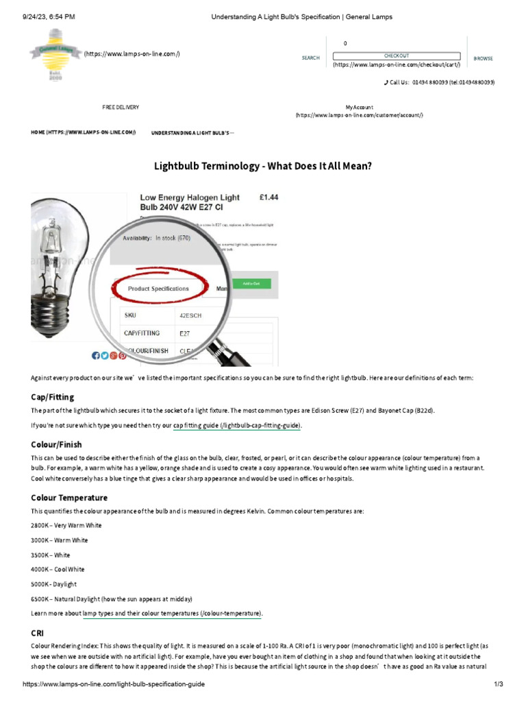 Understanding A Light Bulb's Specification - General Lamps | PDF