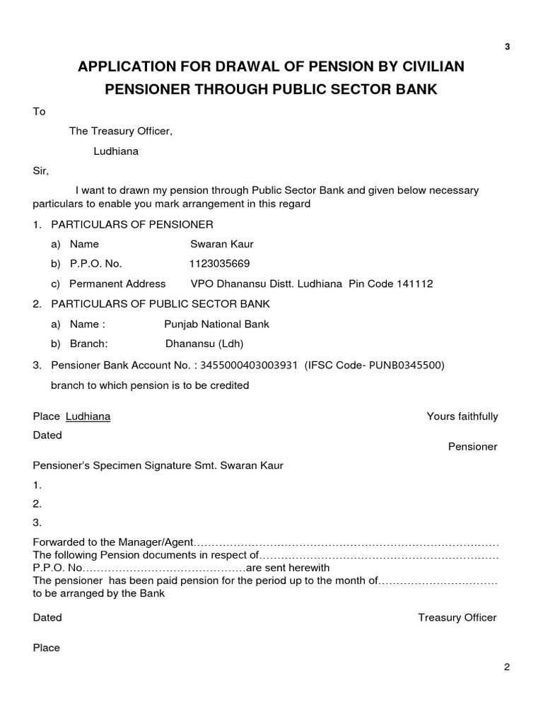 Pension PPO Swaran Kaur Dhanansu | PDF | Private Sector | Banking