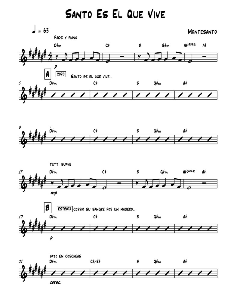 Santo Es El Que Vive - Montesanto - Partitura Completa | PDF | Ritmo y ...
