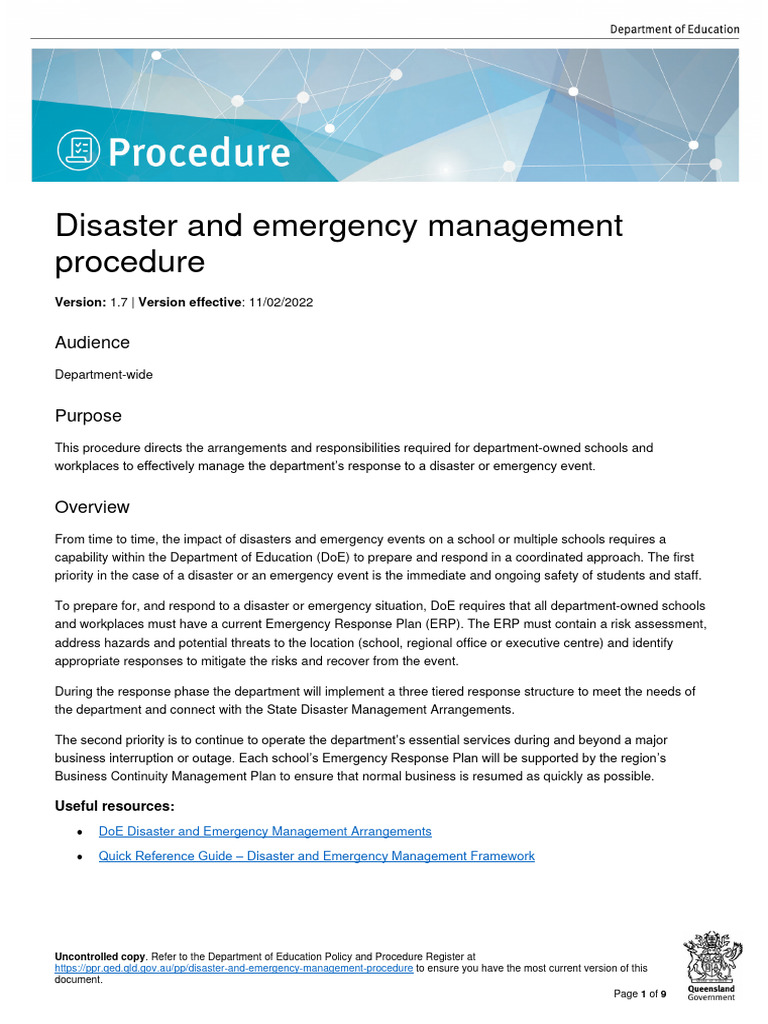 Disaster and Emergency Management Procedure | PDF | Emergency ... Disaster and Emergency Management Procedure | PDF | Emergency ...