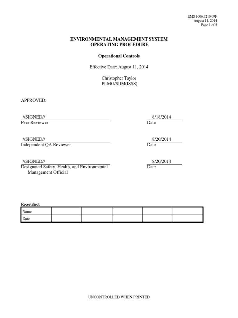 r7-ems-procedure_operational-controls_508 | PDF | Quality Assurance | Audit