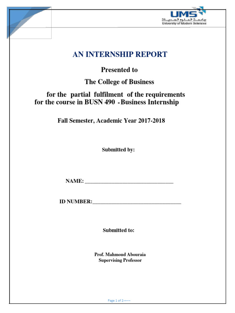 Table of Contents of The Internship Report (To Be Edit) | PDF