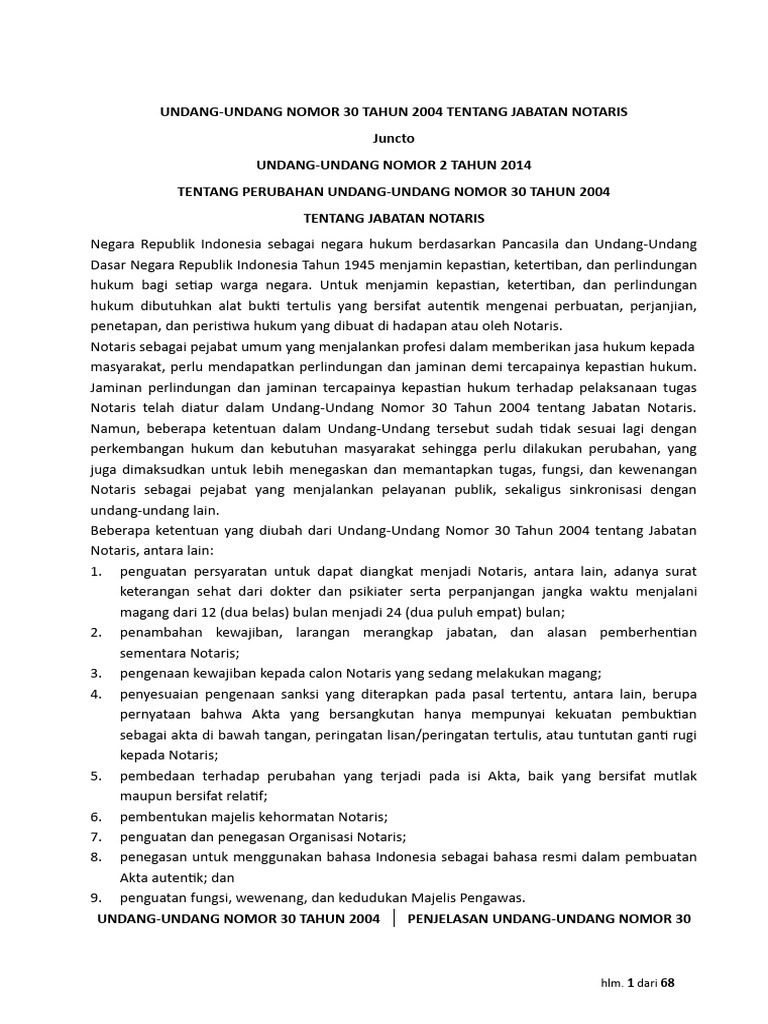 Kompilasi UUJN No.30 2004 Jo. No.2 2014 Dan Penjelasan | PDF