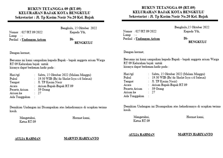 Undangan Arisan RT 9 | PDF