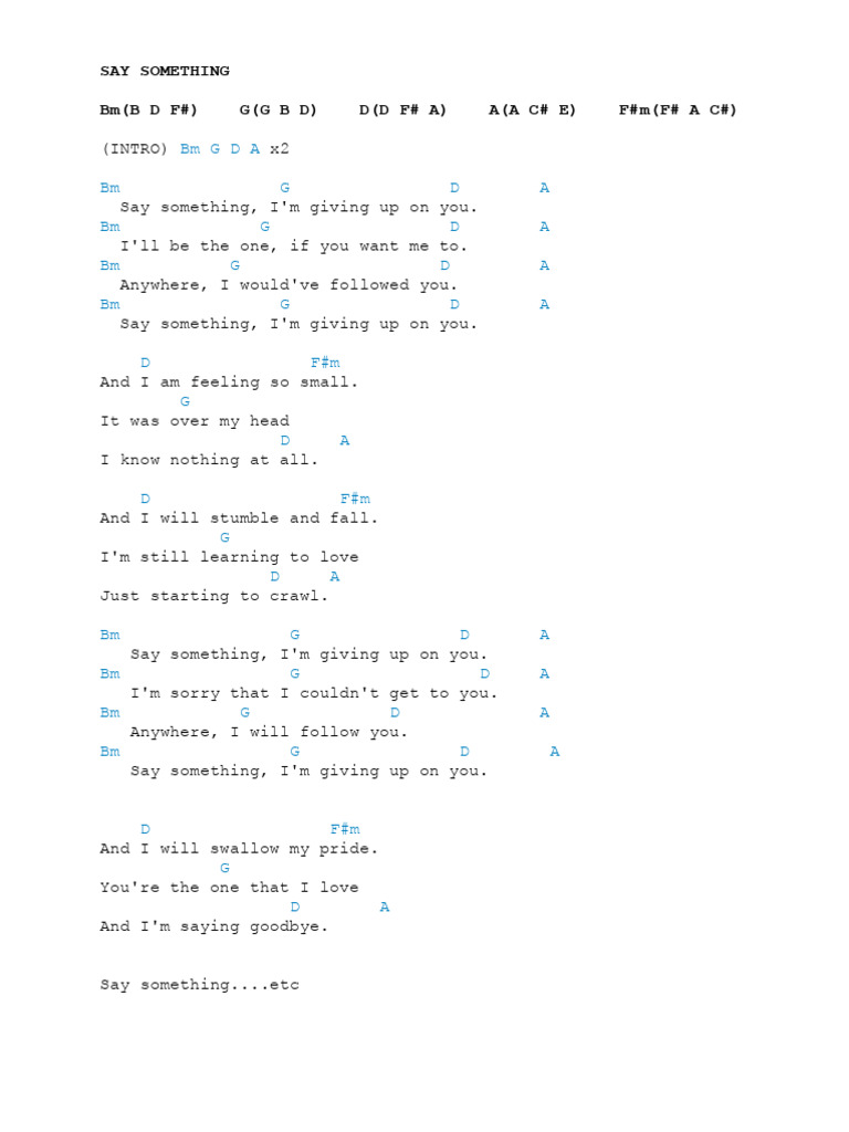 Say Something Lyrics and Chords | PDF
