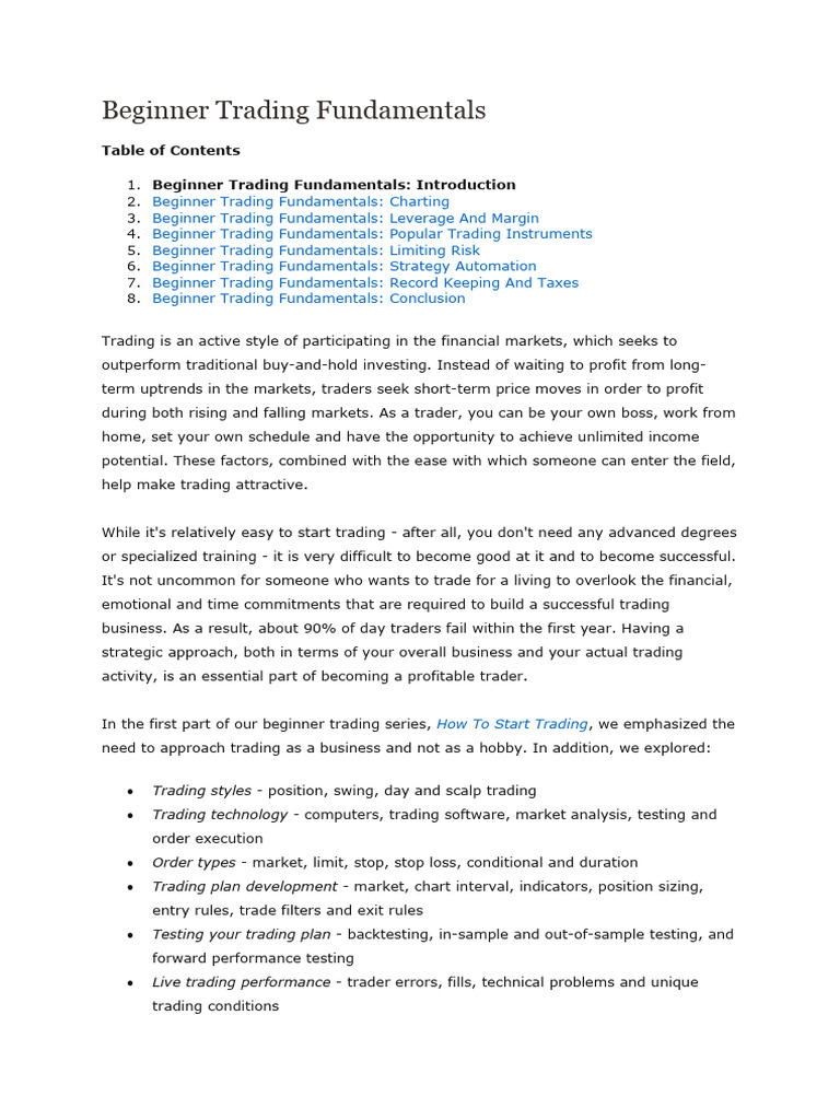 Beginner Trading Fundamentals | PDF