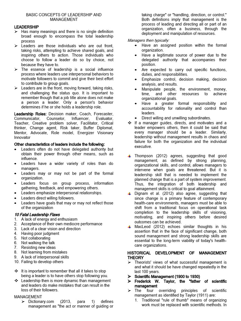 Basic Concepts of Leadership and Management 1 | PDF | Leadership ...