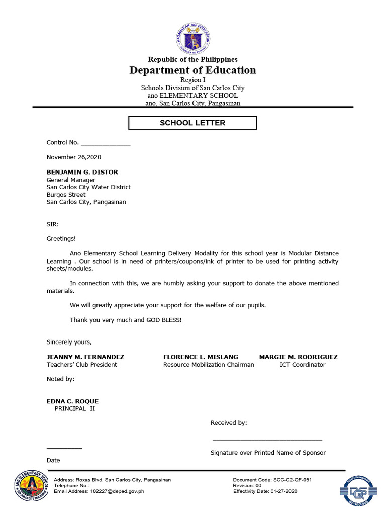 51.-SCC_C2_QF_051_School-Letter_REQUEST FOR PRINTER | PDF