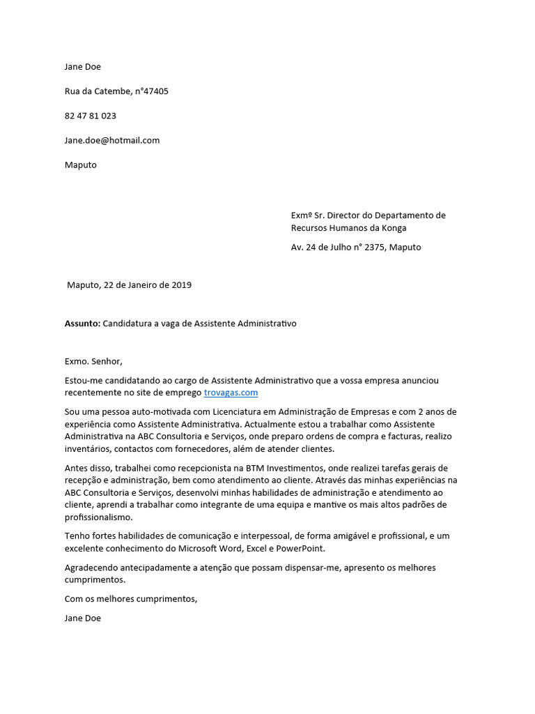 Modelo de Carta de Candidatura 2 | PDF