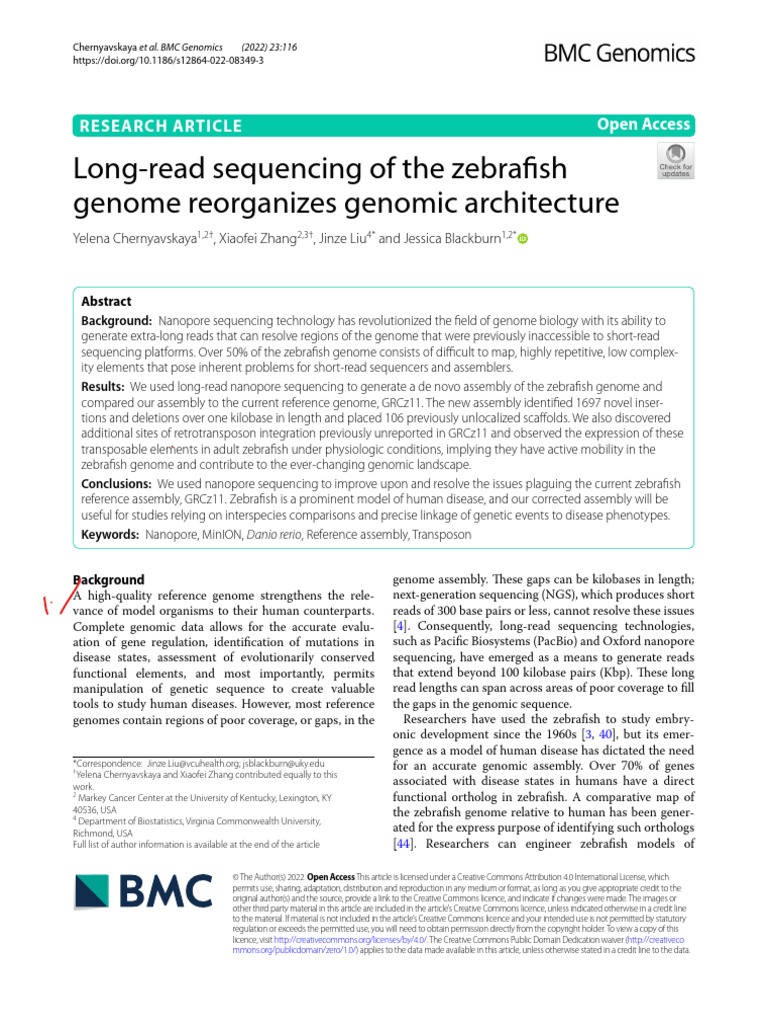 Long-Read Sequencing of The Zebrafish Genome Reorganizes Genomic Architecture | PDF