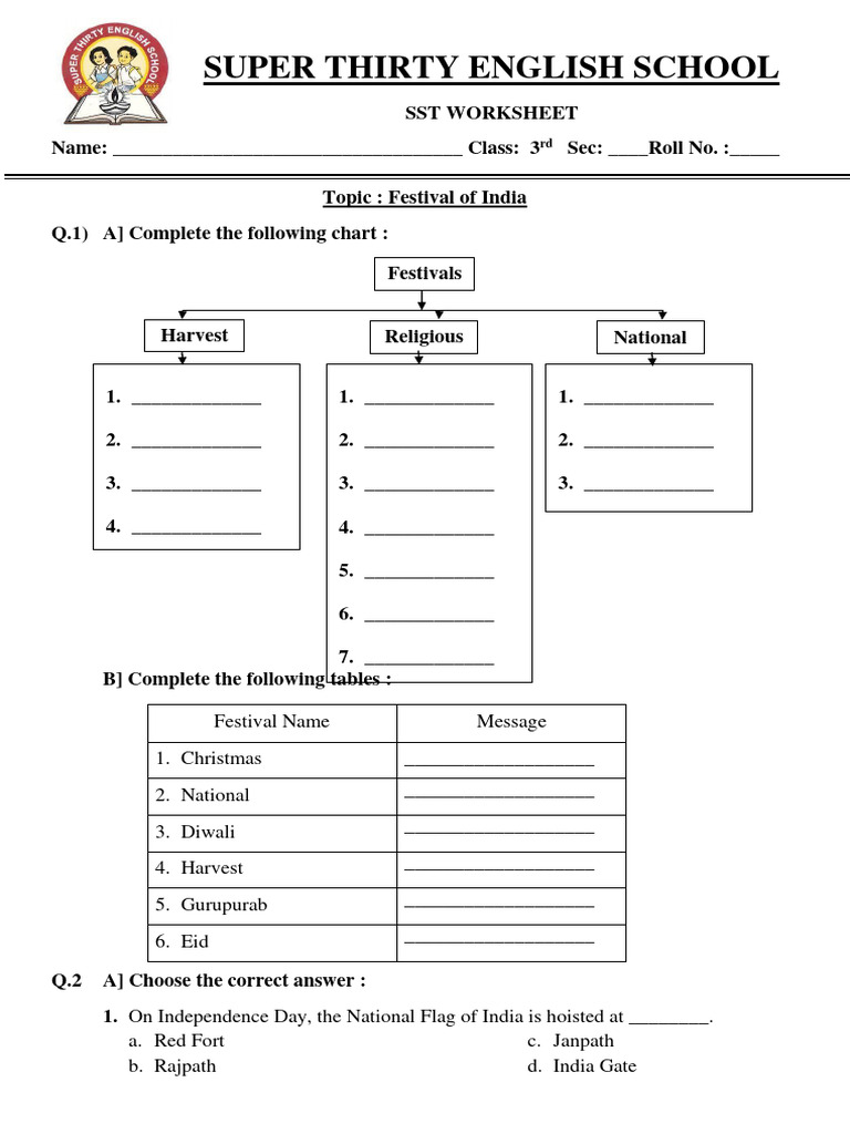 Worksheet SST 3rd | PDF