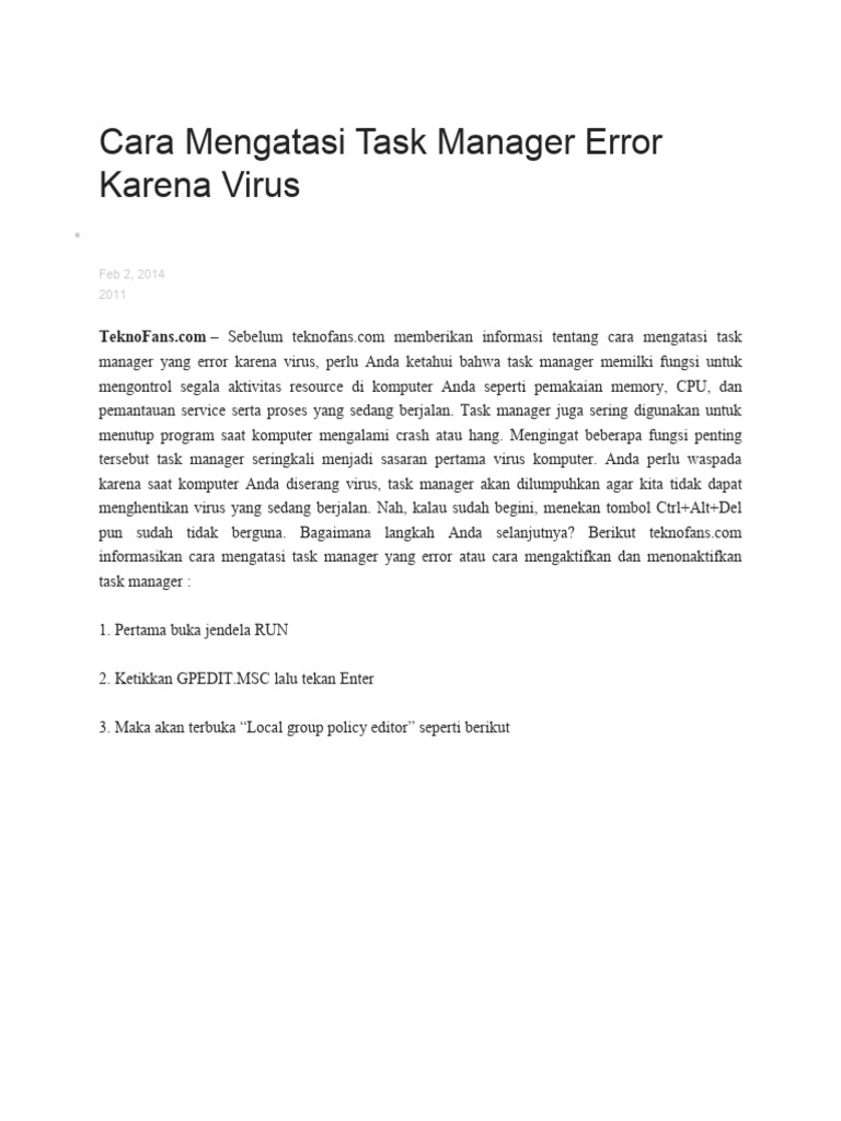 Atasi Task Manager Error Virus | PDF | Bisnis | Komputer
