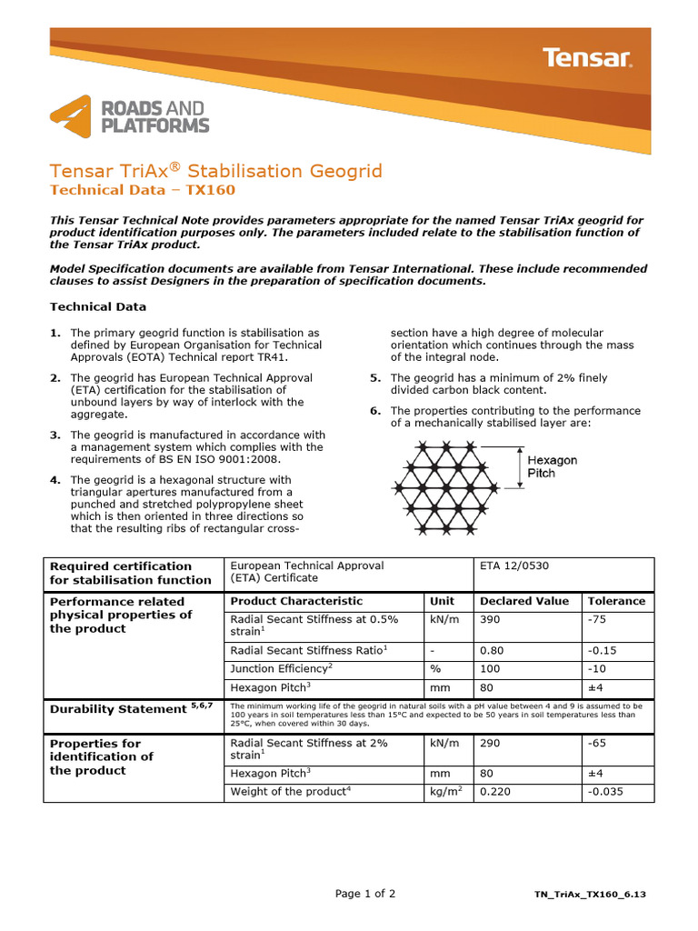 Technical Note Tensar TRIAX TX160 | PDF | Chemistry | Physical Sciences