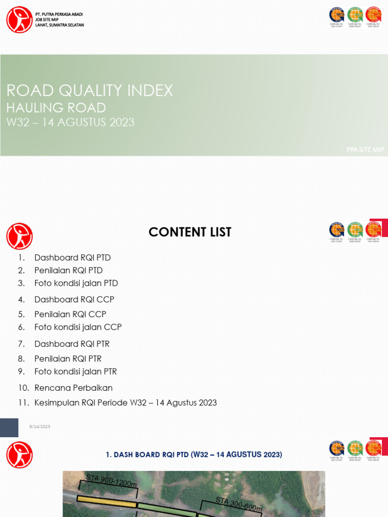 ROAD QUALITY INDEX - W32 14 Agustus 2023 | PDF | Teknologi & Rekayasa