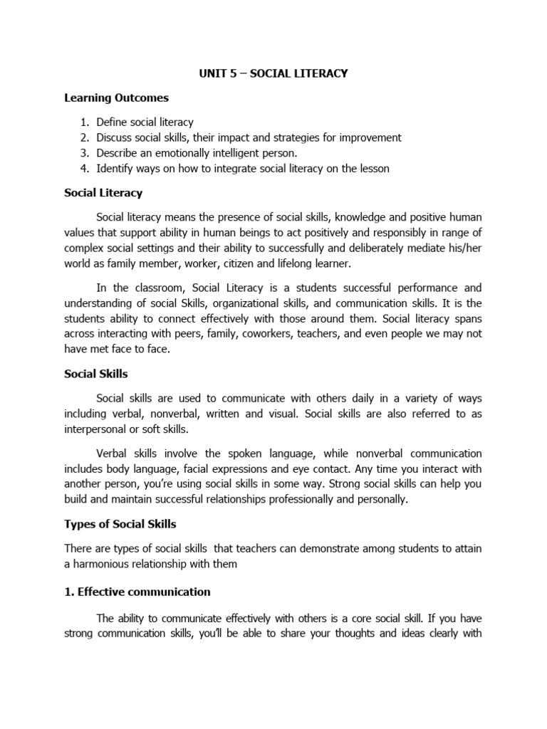 Social Literacy | PDF | Emotional Intelligence | Empathy