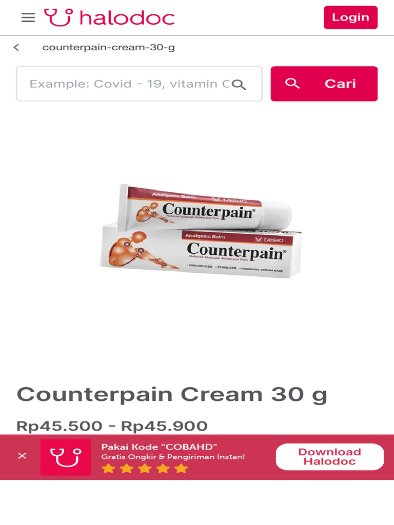 Counterpain Cream 30 G - Kegunaan, Efek Samping, Dosis Dan Aturan Pakai - Halodoc | PDF