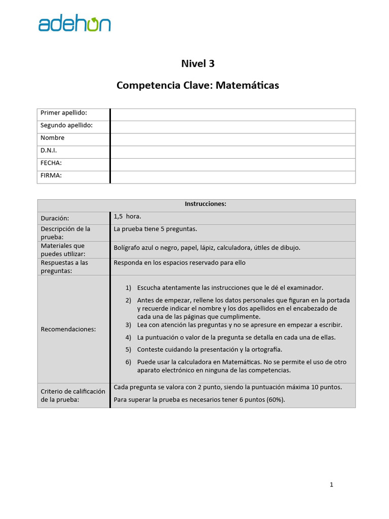 Prueba Matematicas-Nivel 3 | PDF