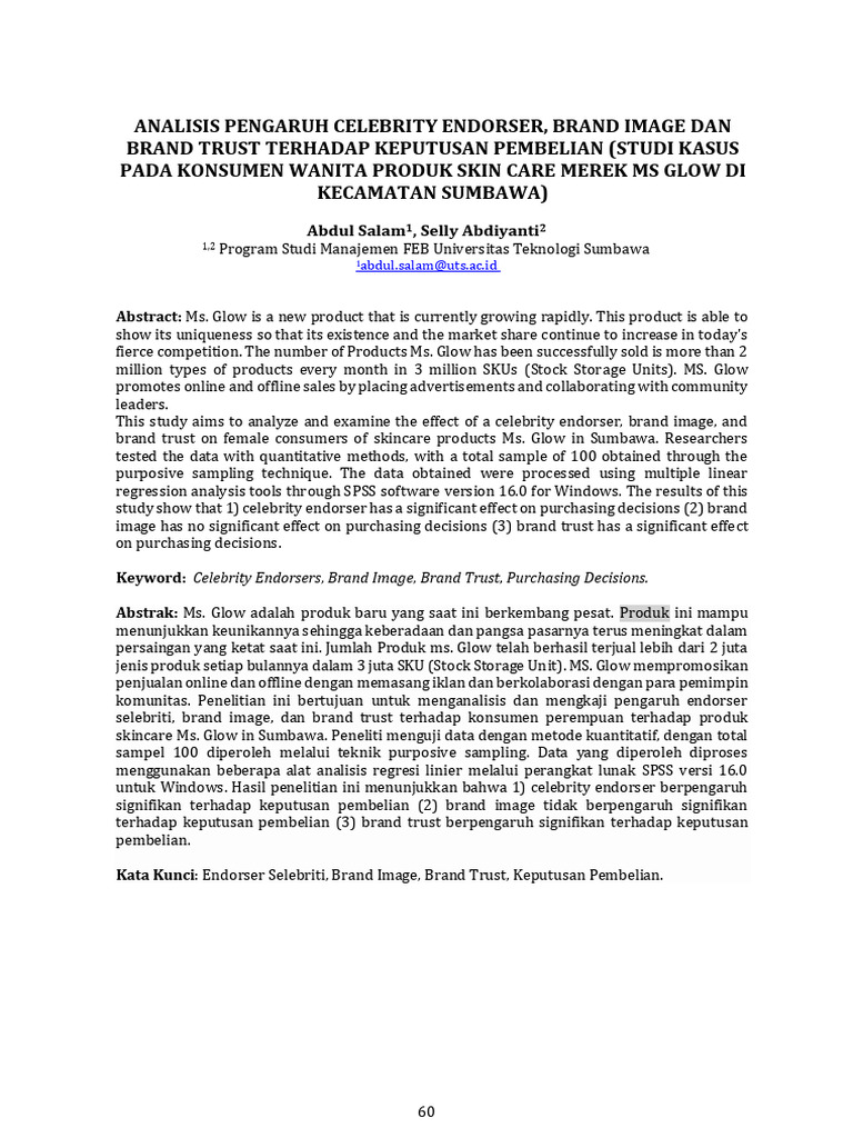 Analisis Pengaruh Celebrity Endorser, Brand Image Dan Brand Trust Terhadap Keputusan Pembelian ...