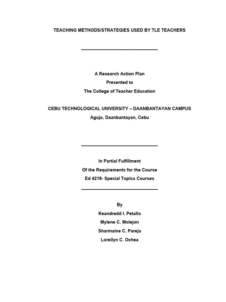 TLE Teaching Strategies Study 2017-18 | PDF | Teachers | Learning