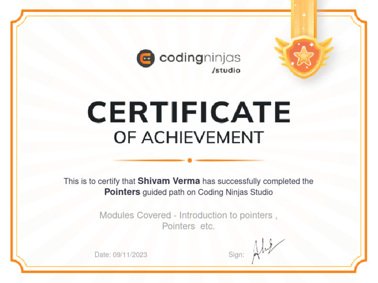 Shivam Verma's Pointers Certification | PDF