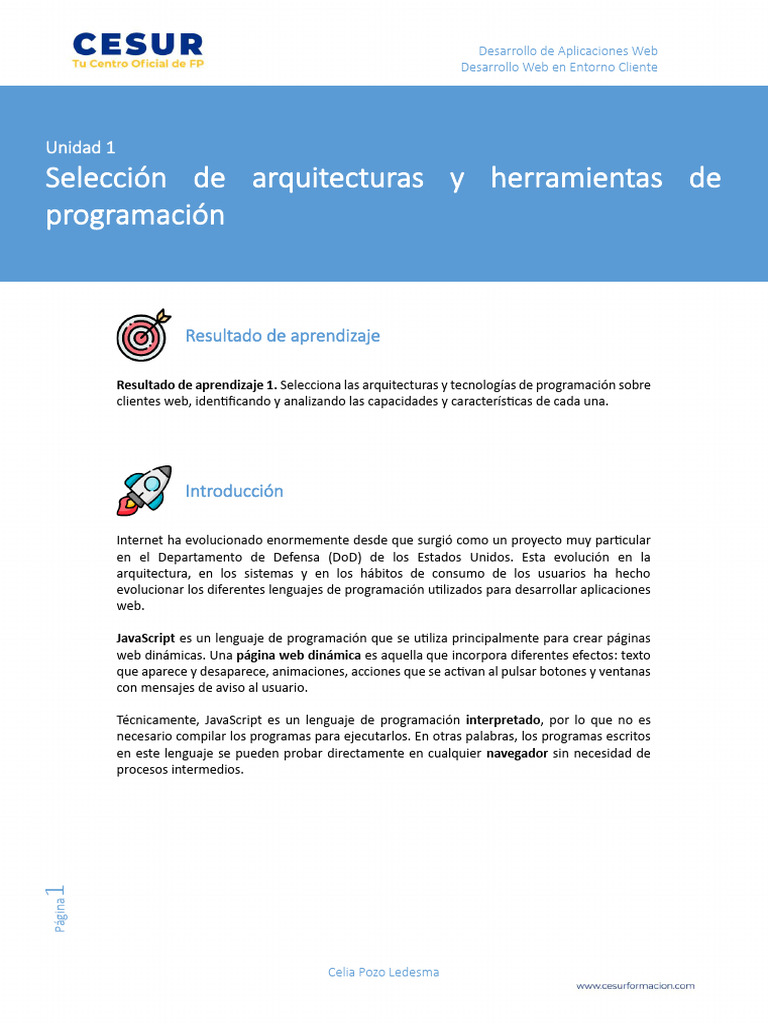 Unidad 1. Selección de arquitecturas y herramientas de programación | PDF | Script Java | Red ...