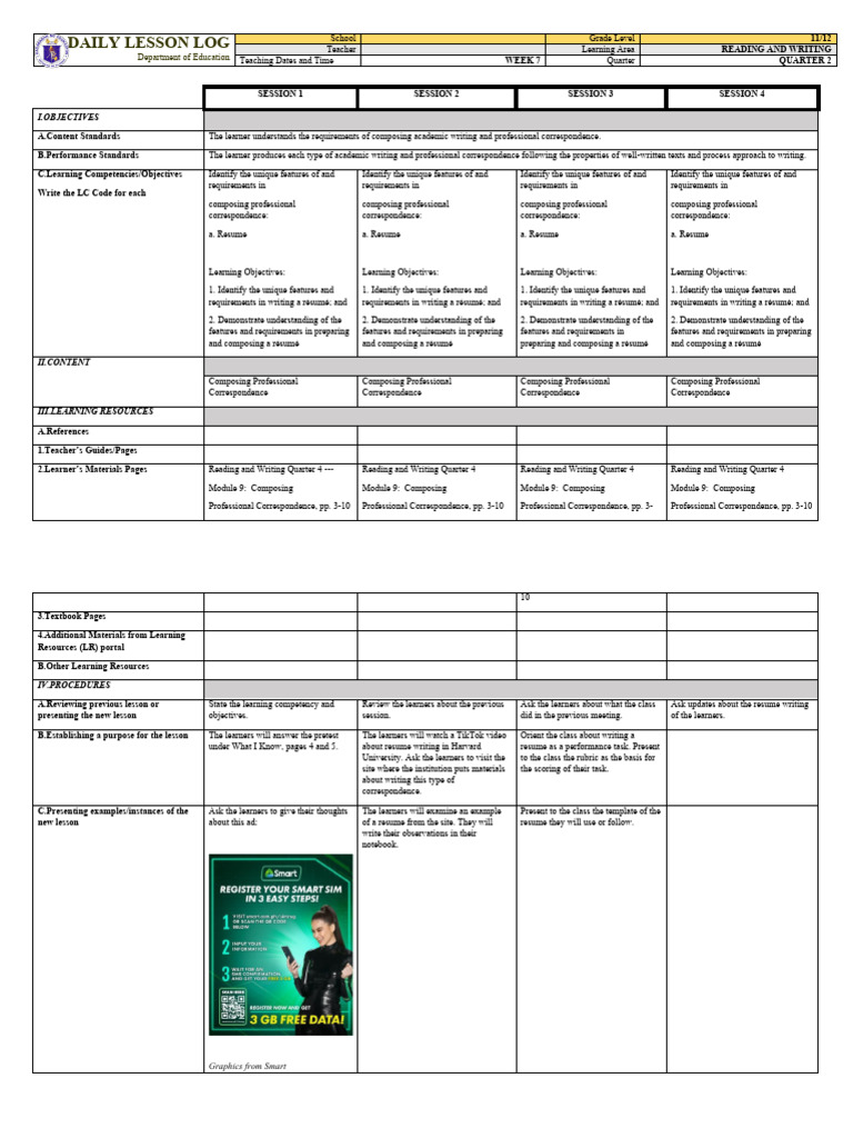 Résumé Writing Lesson Plan | PDF