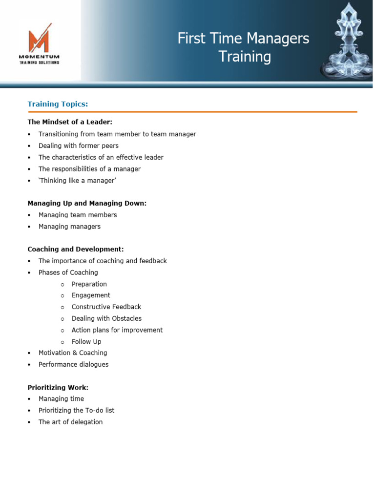 First Time Managers Training 2 Days Outline | PDF