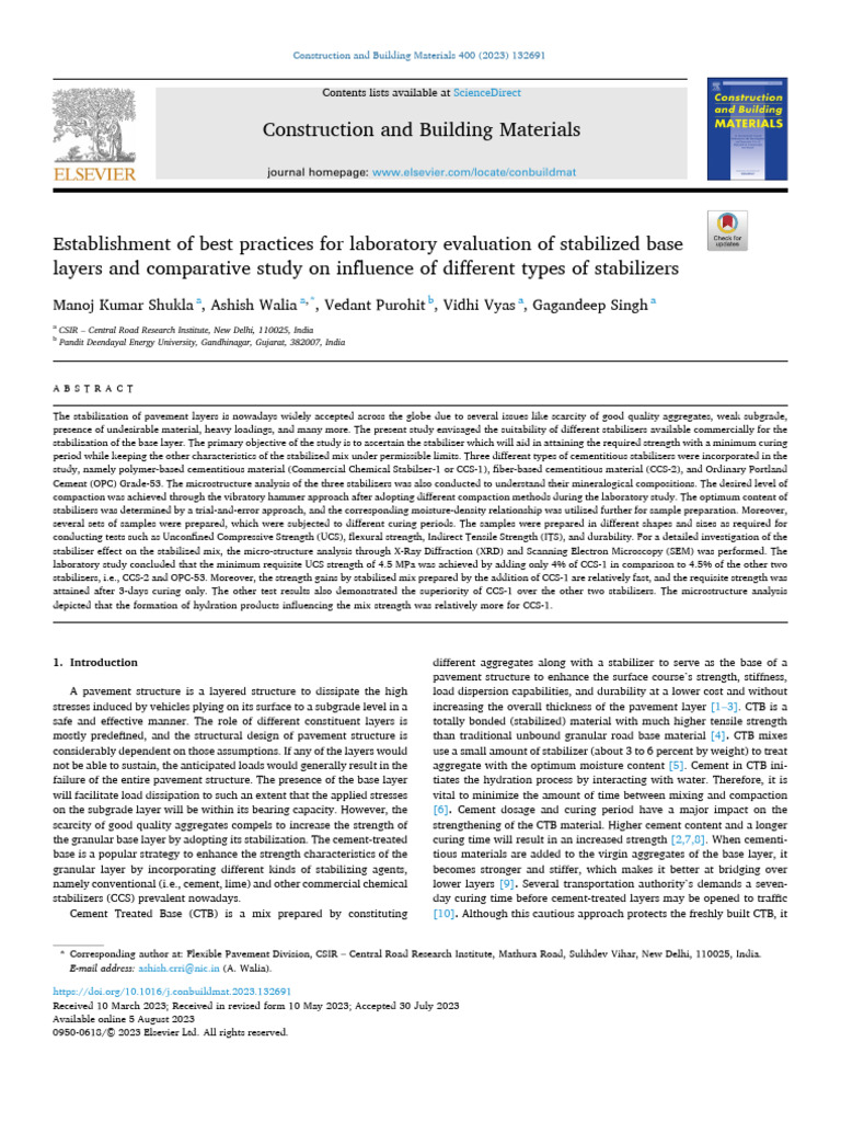 Laboratory Evaluation of Stabilized Base Comparative Study | PDF