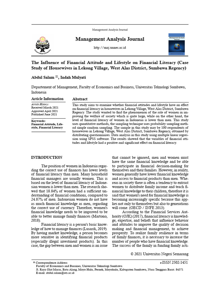 The Influence of Financial Attitude and Lifestyle On Financial Literacy | PDF ...