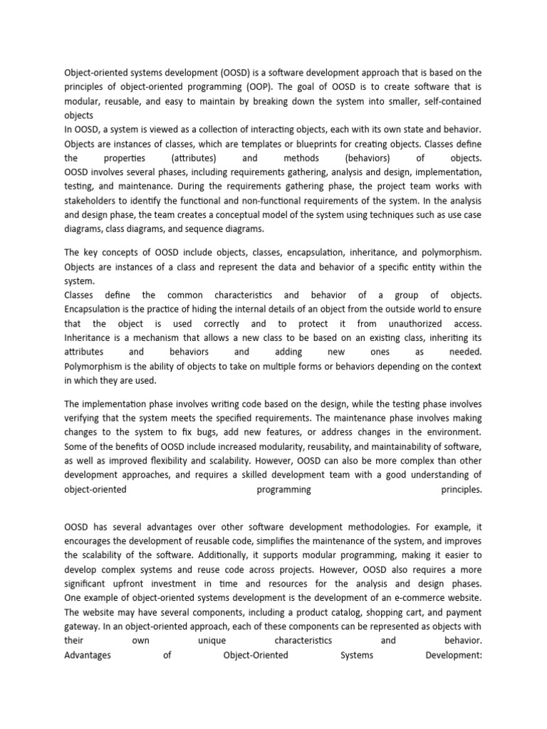 Object Oriented Systems Development Pdf Object Oriented Programming Object Computer Science