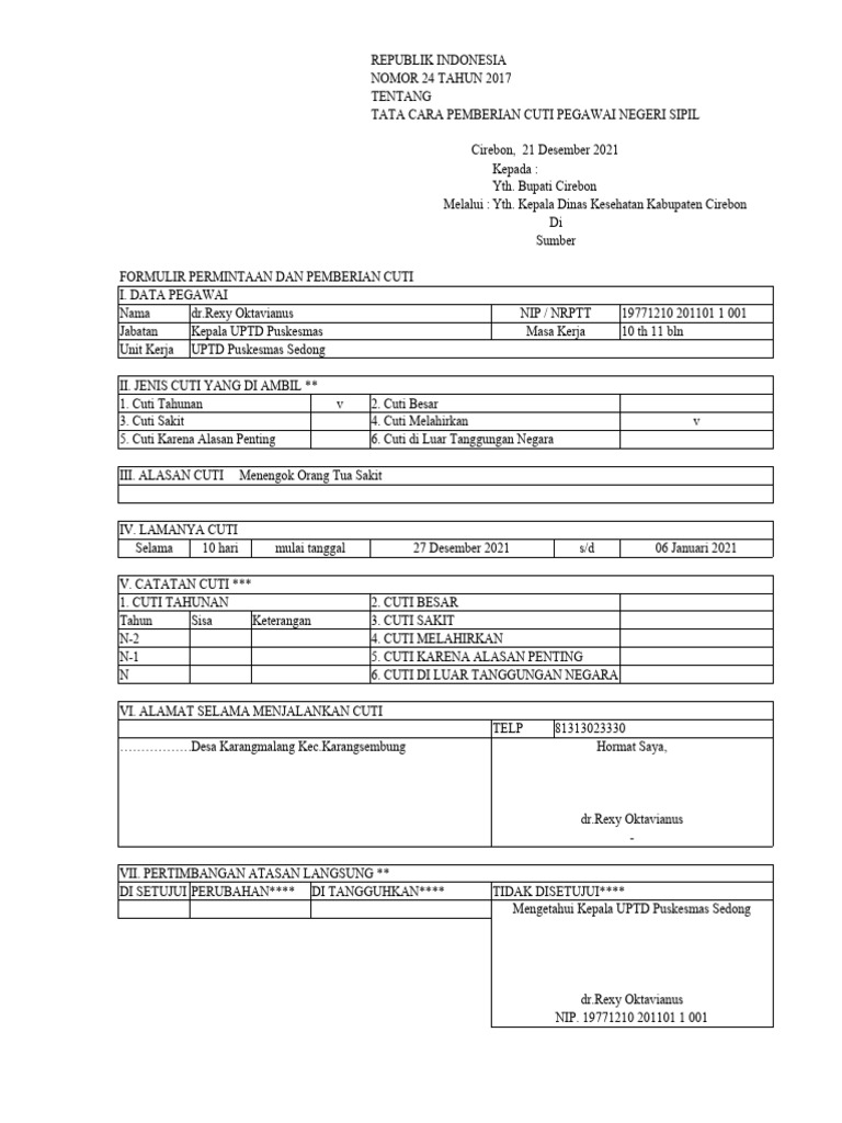 Contoh Surat Cuti | PDF