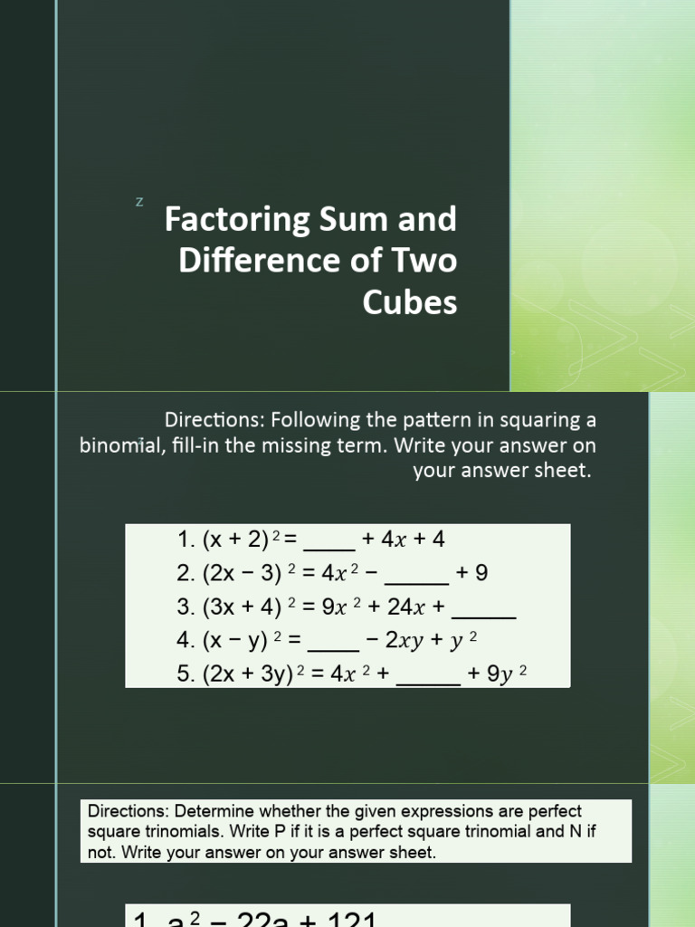 Perfect Square Trinomial Exercises | PDF | Home & Garden