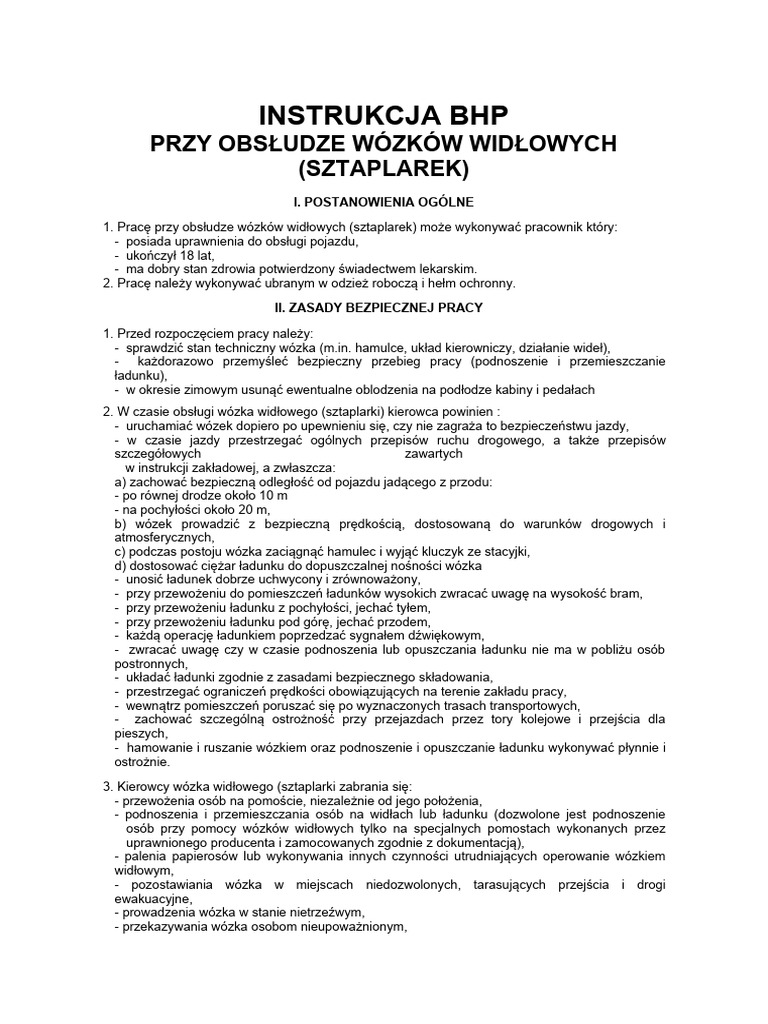 Instrukcja BHP Wozki | PDF