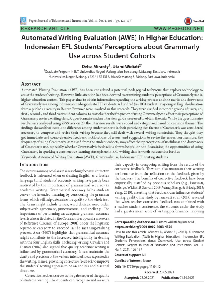 Automated Writing Evaluation (AWE) in Higher Education | Download Free ...
