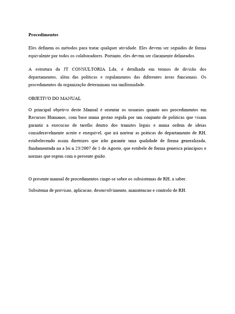Manual de Procedimentos - JJT | PDF | Recrutamento | Gestão de recursos ... Manual de Procedimentos - JJT | PDF | Recrutamento | Gestão de recursos ...