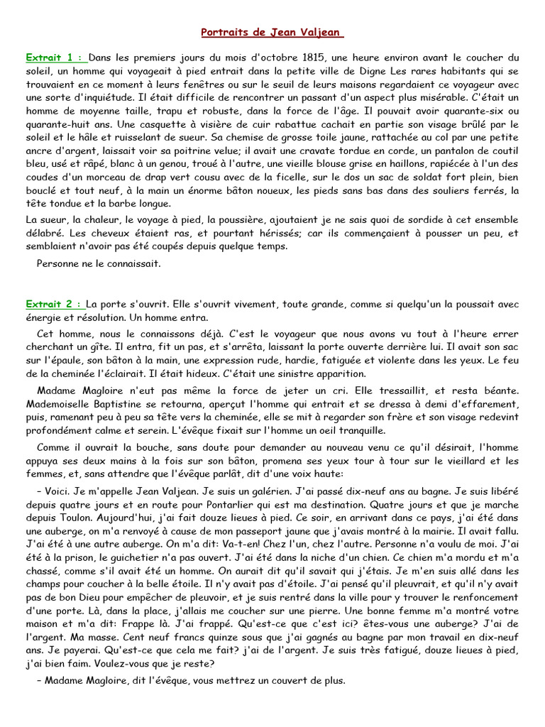 Portraits de Jean Valjean Texte | PDF