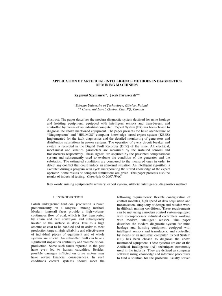 Application Of Artificial Intelligence Methods In Diagnostics Pdf Machines Electric Motor 