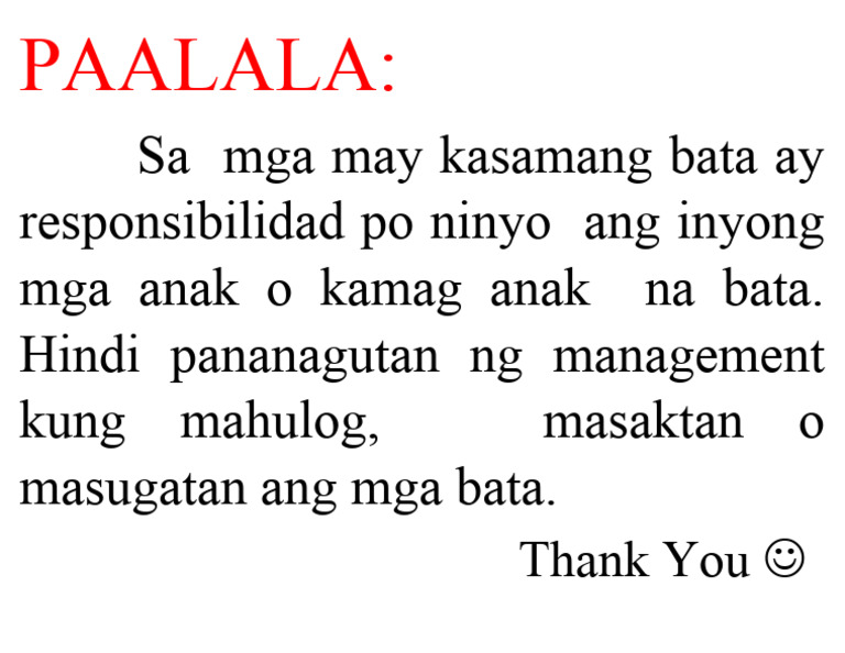 Paalala para Sa Mga May Kasamang Bata | PDF