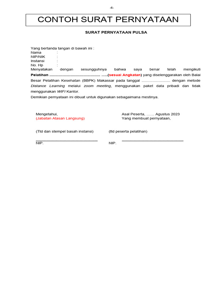 Contoh ST Dan Pernyataan Pulsa | PDF