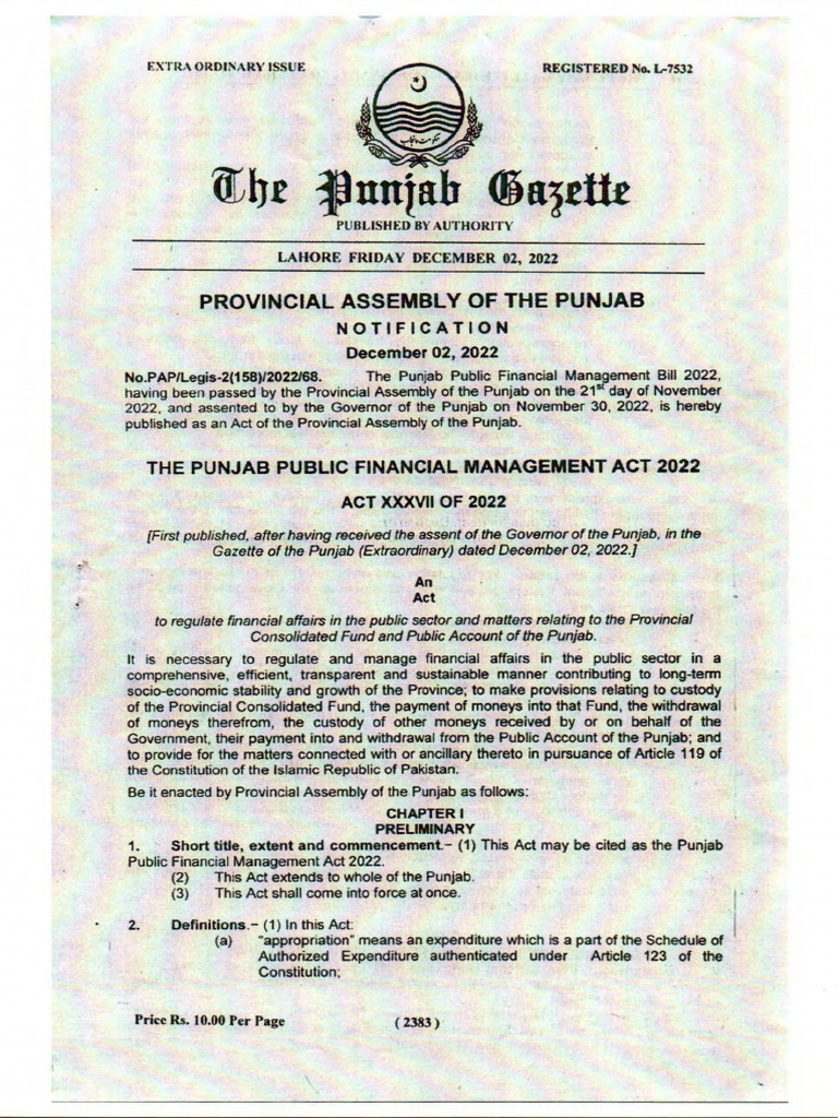 The Punjab Public Financial Management Act 2022 | PDF