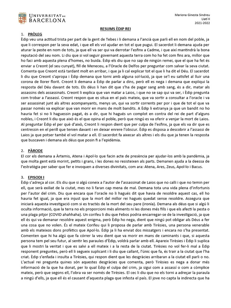 Resum Llibre Èdip Rei | PDF