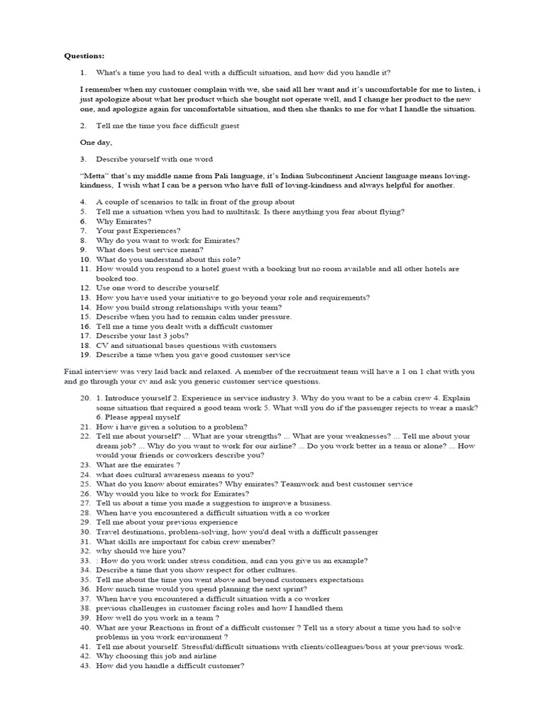 Questions Edited | PDF | Flight Attendant | Cognition