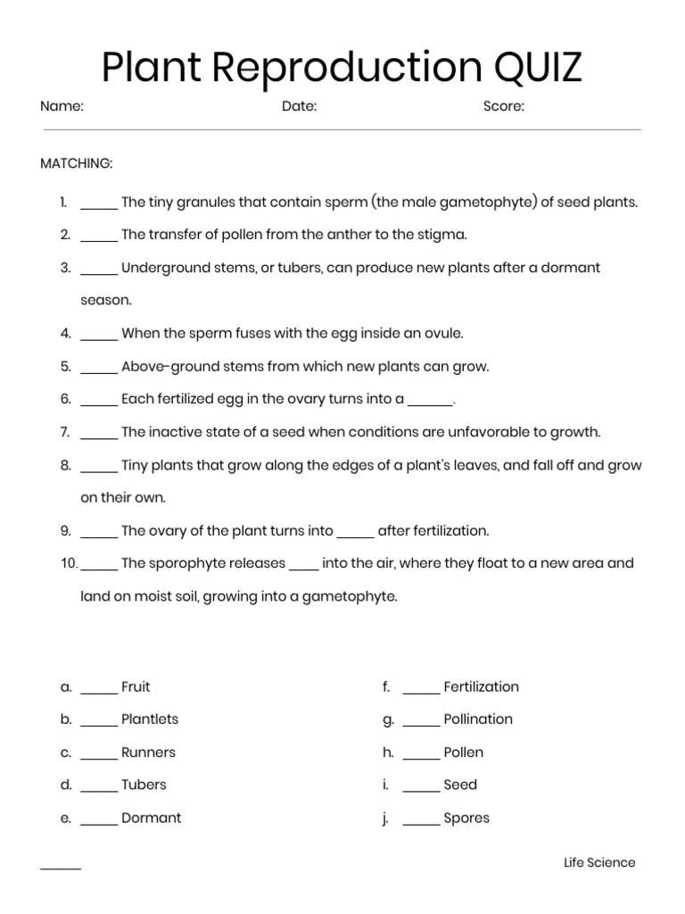 Plant Reproduction Quiz Life Science Pdf