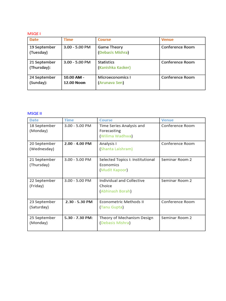 MSQE Midterm Exam Schedule - 2023 - Spring | PDF
