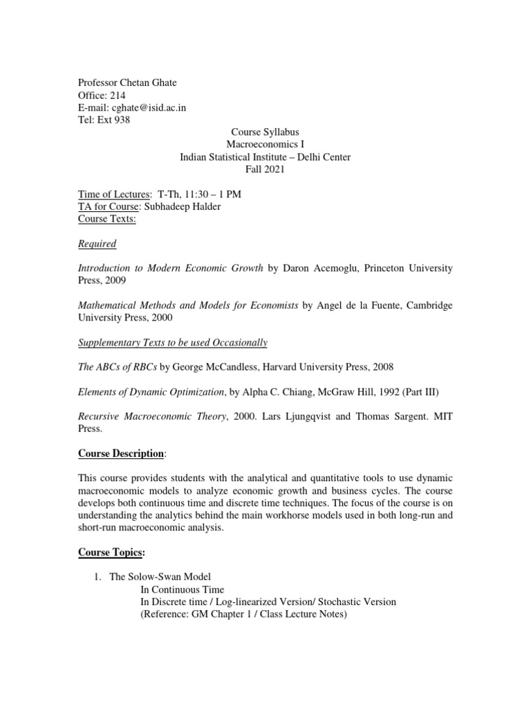 Macro1 2021 Syllabus | PDF